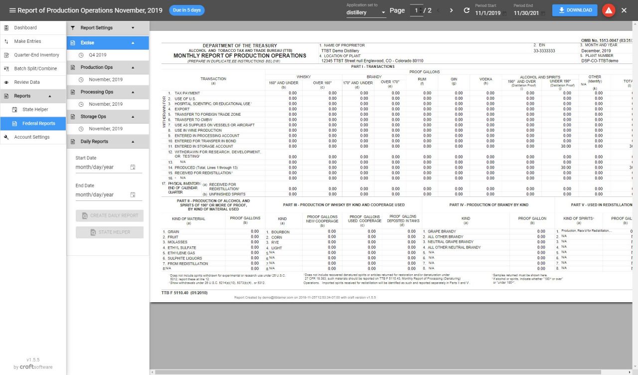distillery - Software for TTB Reporting - Breweries, Wineries, Distilleries